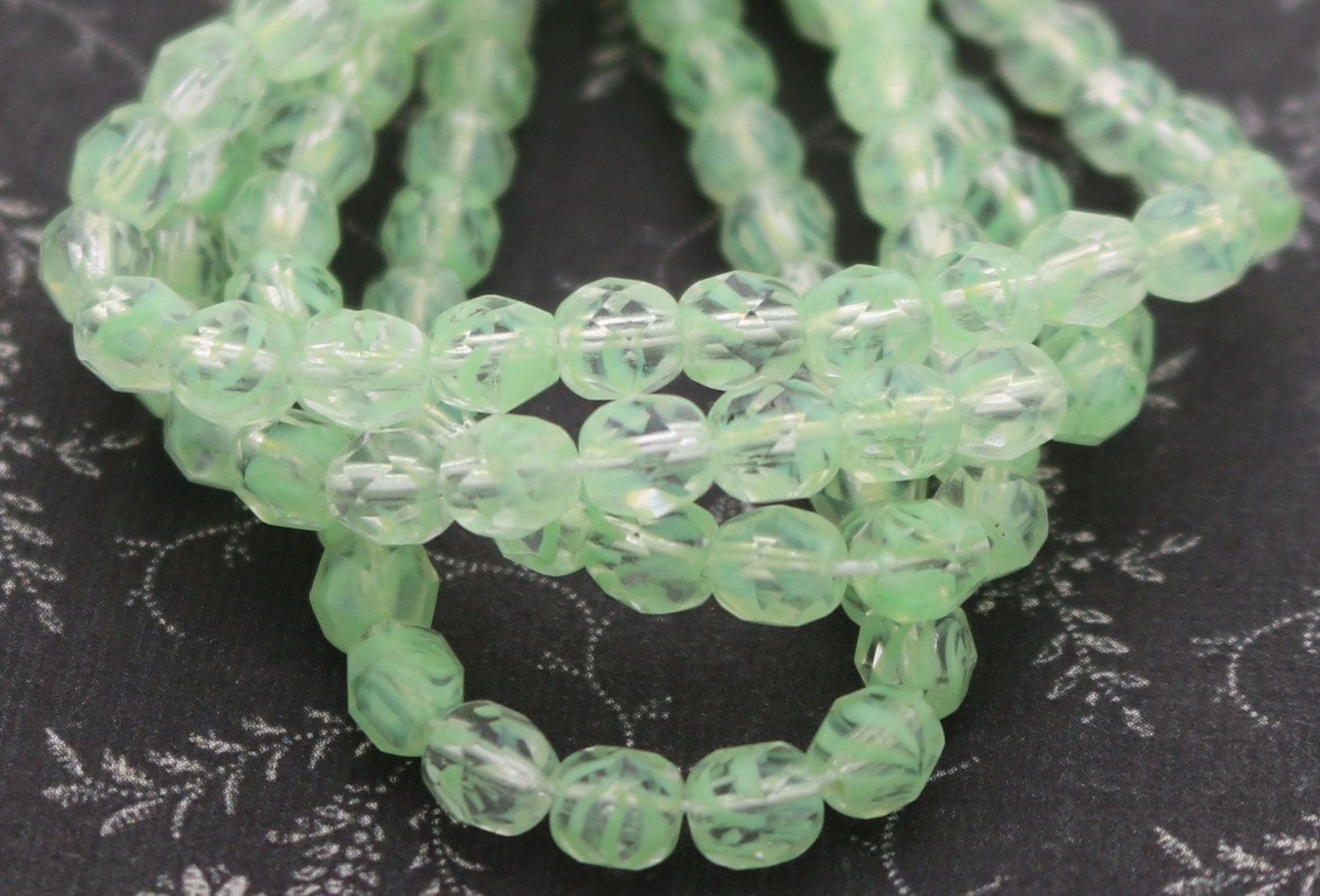 Crystal Light Green Stripe 5mm Facet Round Czech Glass Fire | Etsy