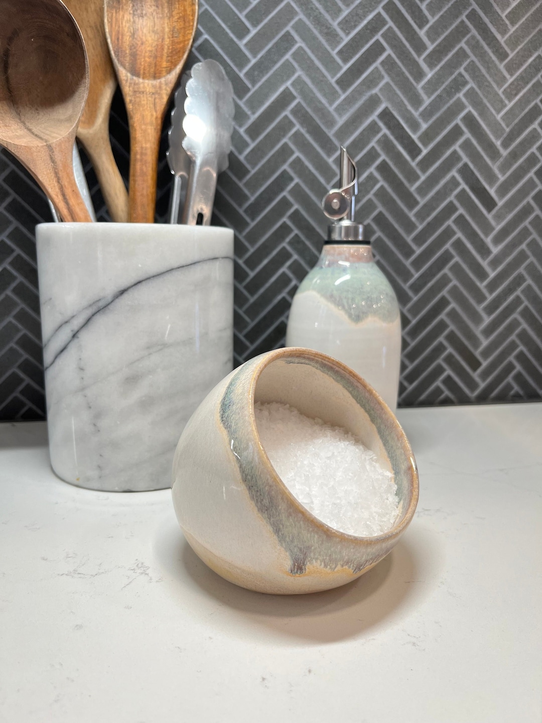 Ceramic Salt Cellar Spice Cellar Minimalist Salt Keeper Salt Pinch Pot ...