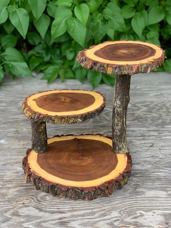 Jumbo 3 Tiered Elm Wood Rustic Cake 35 Cupcake Stand Collapsible ...