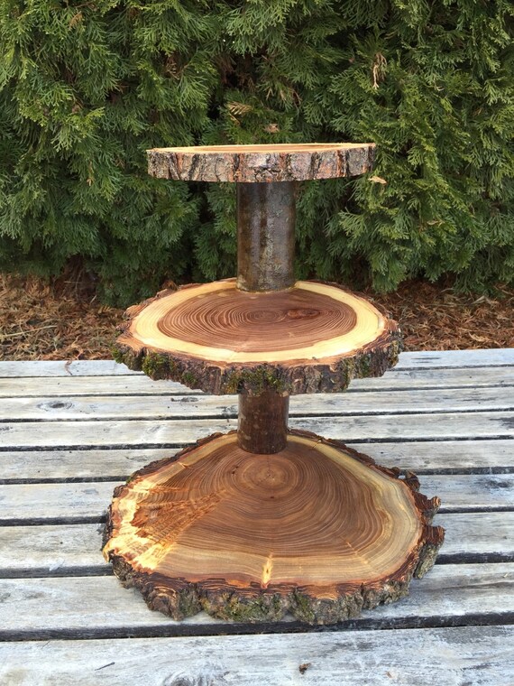 Collapsible Log Elm Wood Rustic Cake 35 Cupcake Stand Wedding party ...