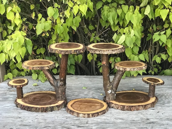 2 Cascading tier Stands Wood Rustic Cake Cupcake Stand Wedding party ...