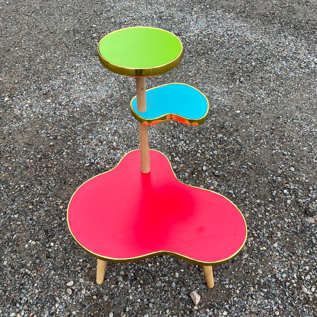 3-tier Colorful MCM Plant Stand: Retro Mid-century Modern Side Table ...