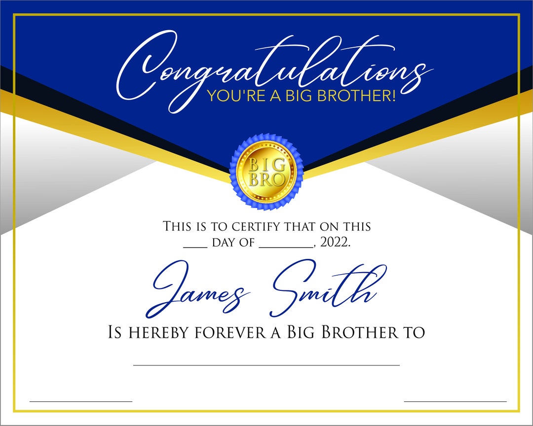 DIGITAL Big Brother Certificate - Etsy