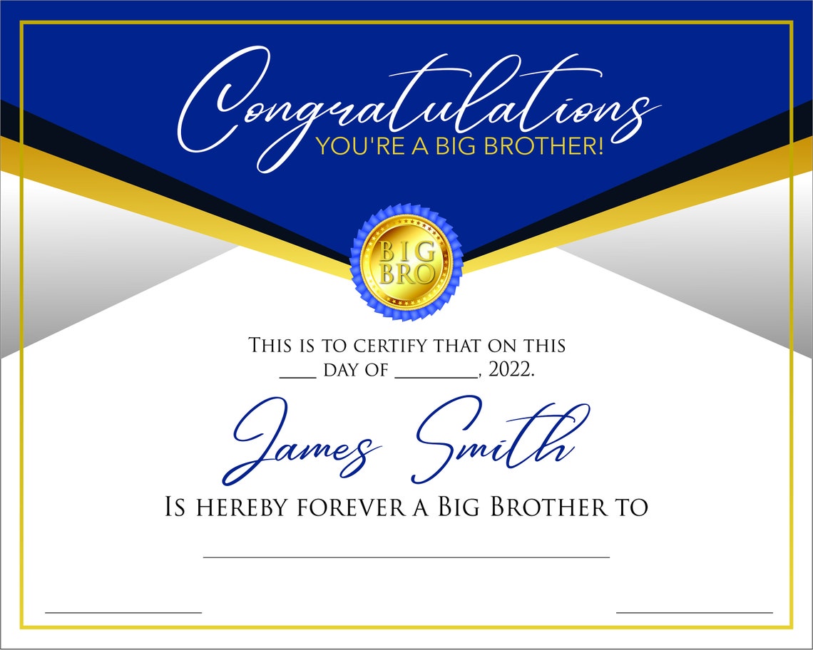 DIGITAL Big Brother Certificate - Etsy