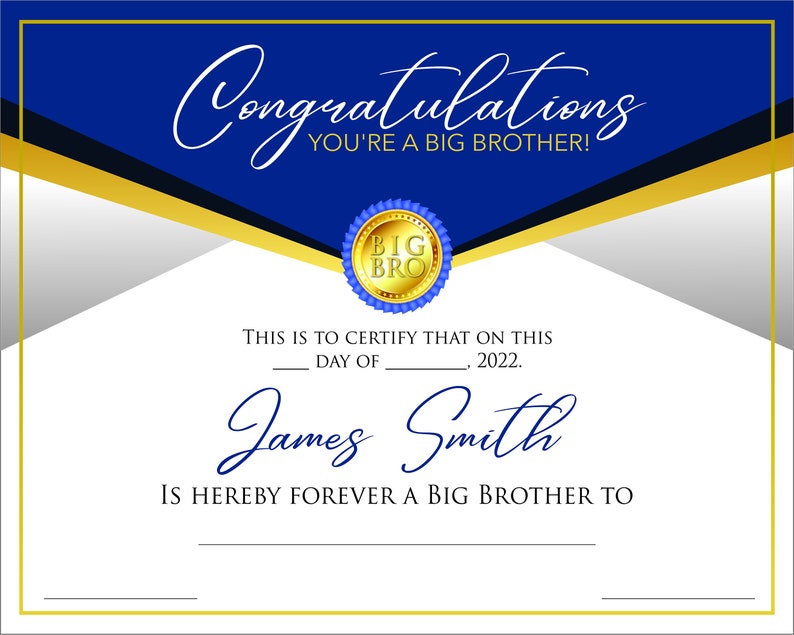 DIGITAL Big Brother Certificate - Etsy