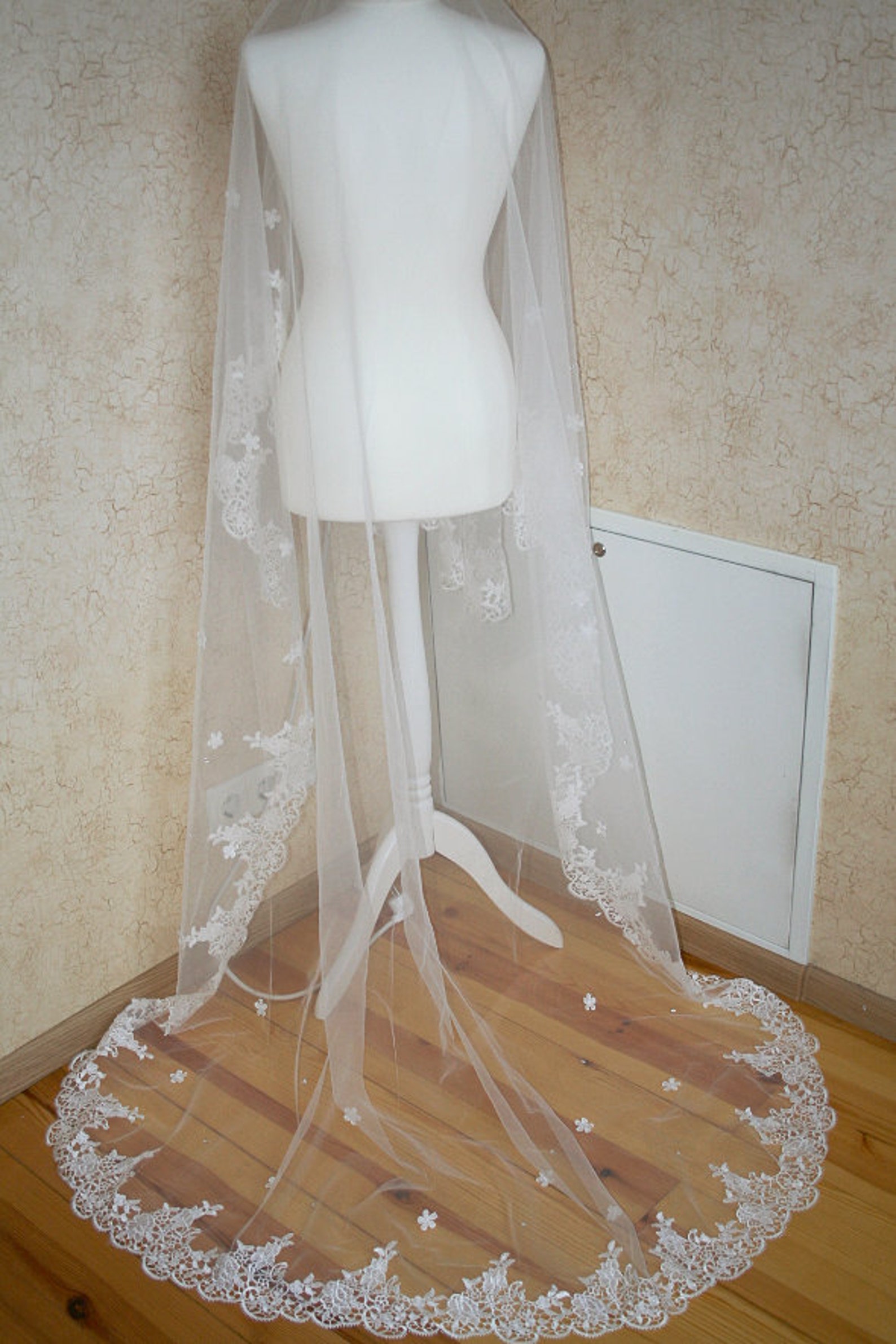 Ivory Chapel Lace Veil Lace Ivory Wedding Veil Lace Bridal - Etsy