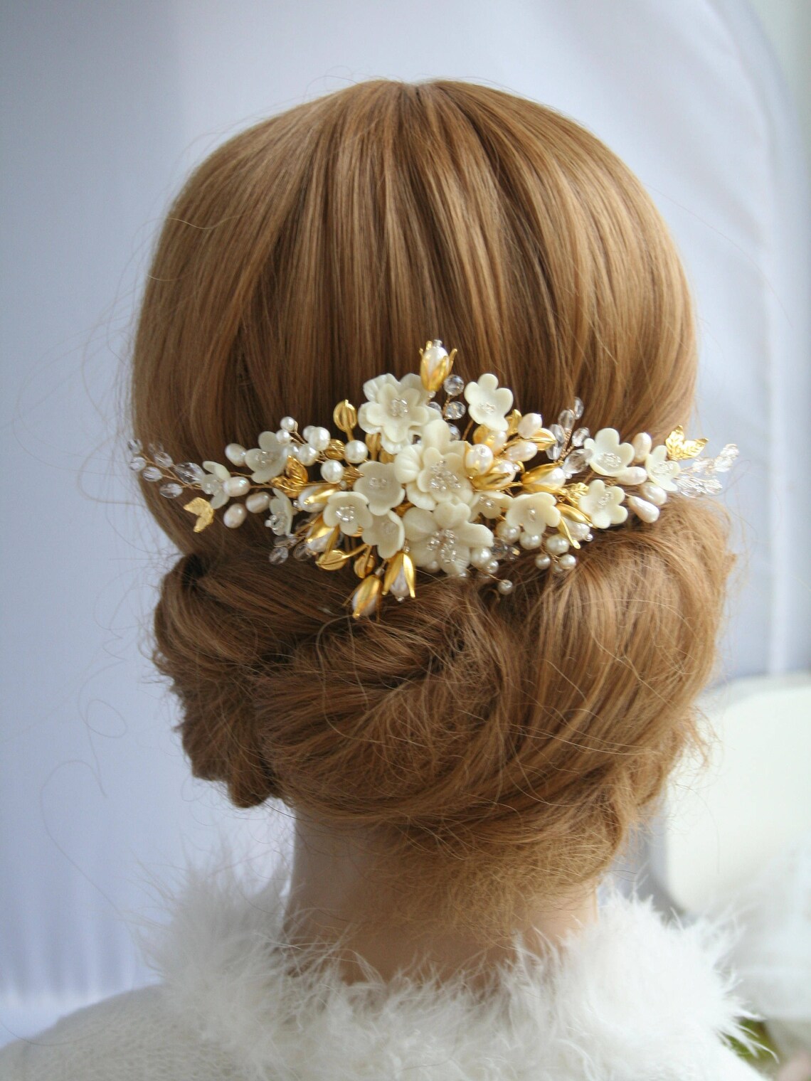 Wedding hair comb Gold Bridal hair comb Bridal flower comb | Etsy