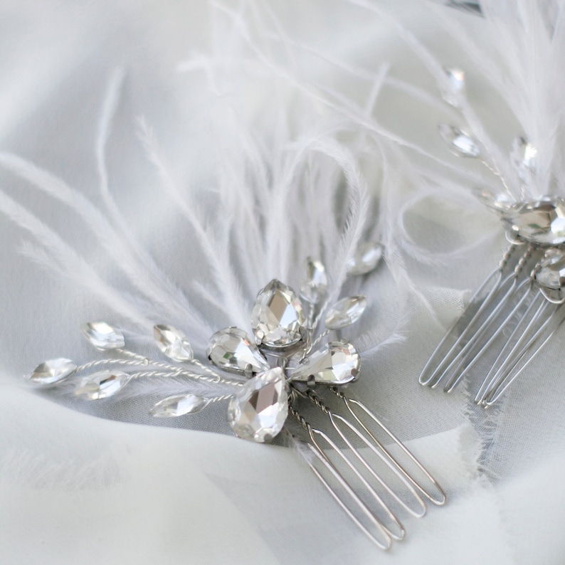 Feather Crystal Bridal Hair Comb: Wedding Hair Accessories - Etsy