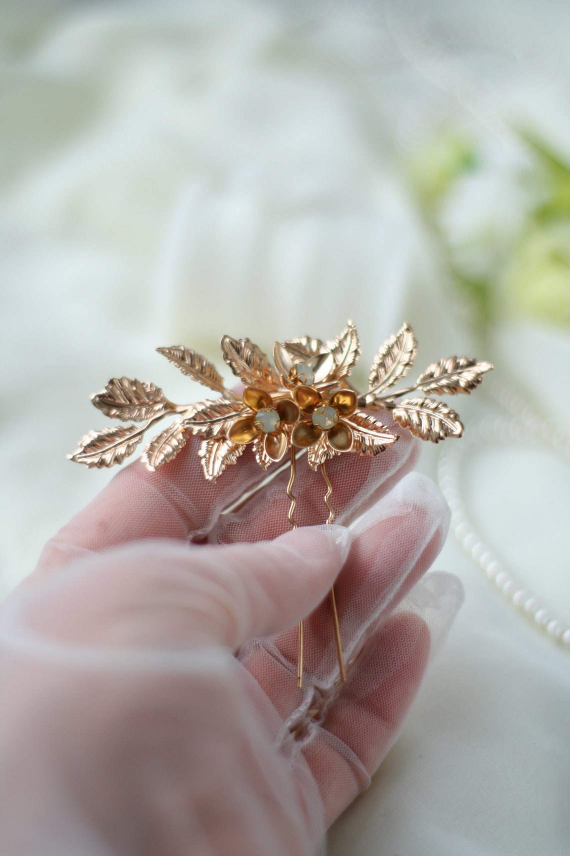 Gold Leaf Flower Hair Pin: Bridal Wedding Accessory - Etsy