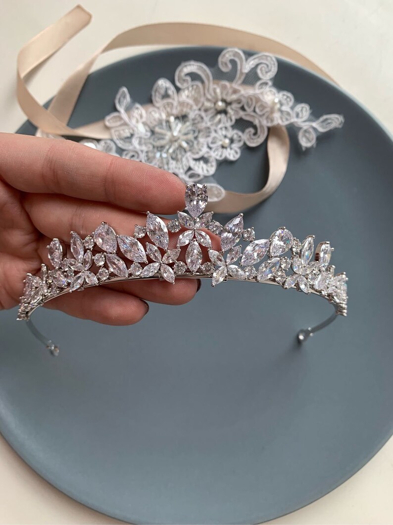 Crystal Wedding Tiara: Cubic Zirconia Bridal Crown, Jewelry Set - Etsy