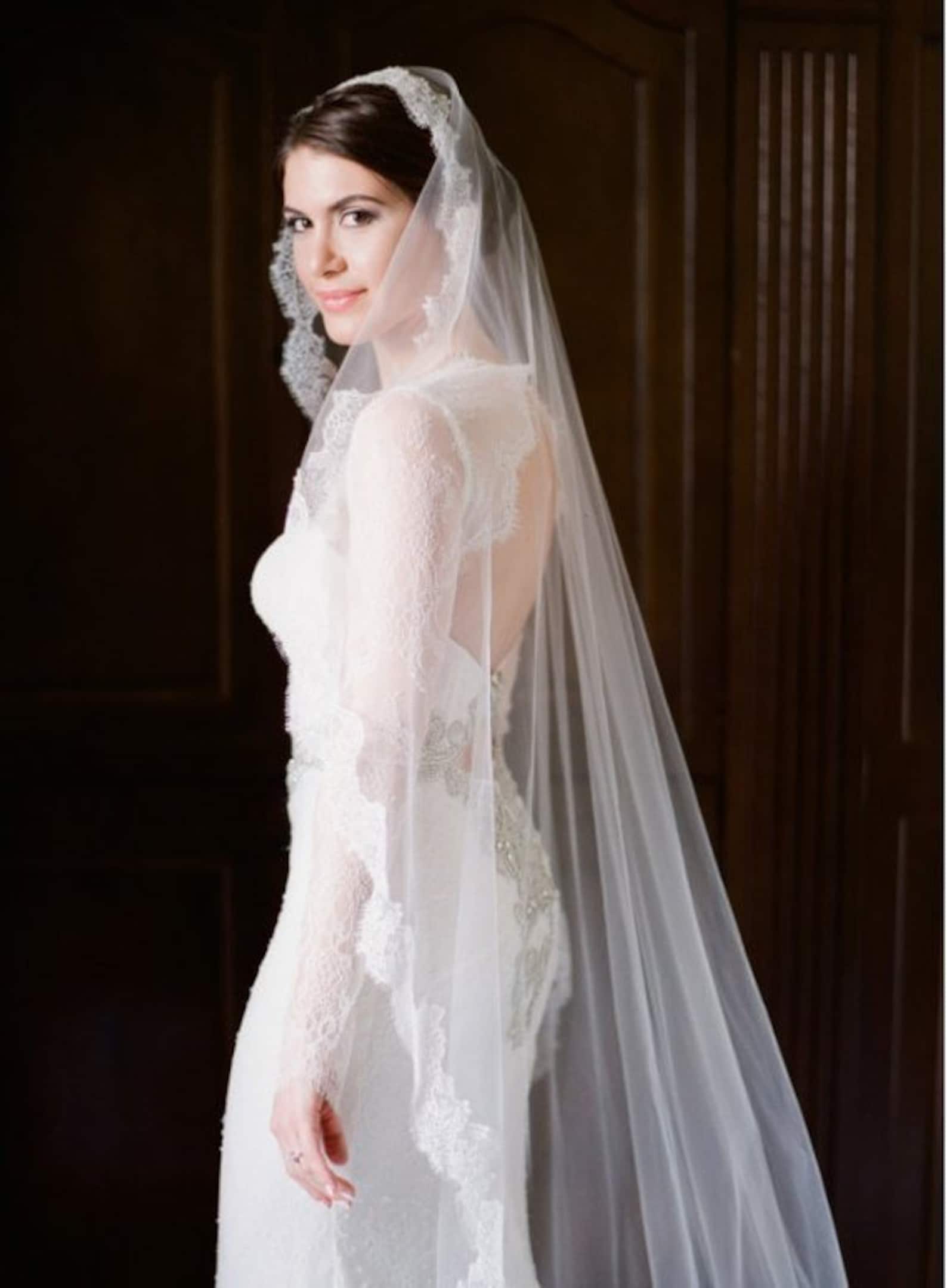 French Lace Veil Wedding Veil Lace Bridal Veil Ivory - Etsy