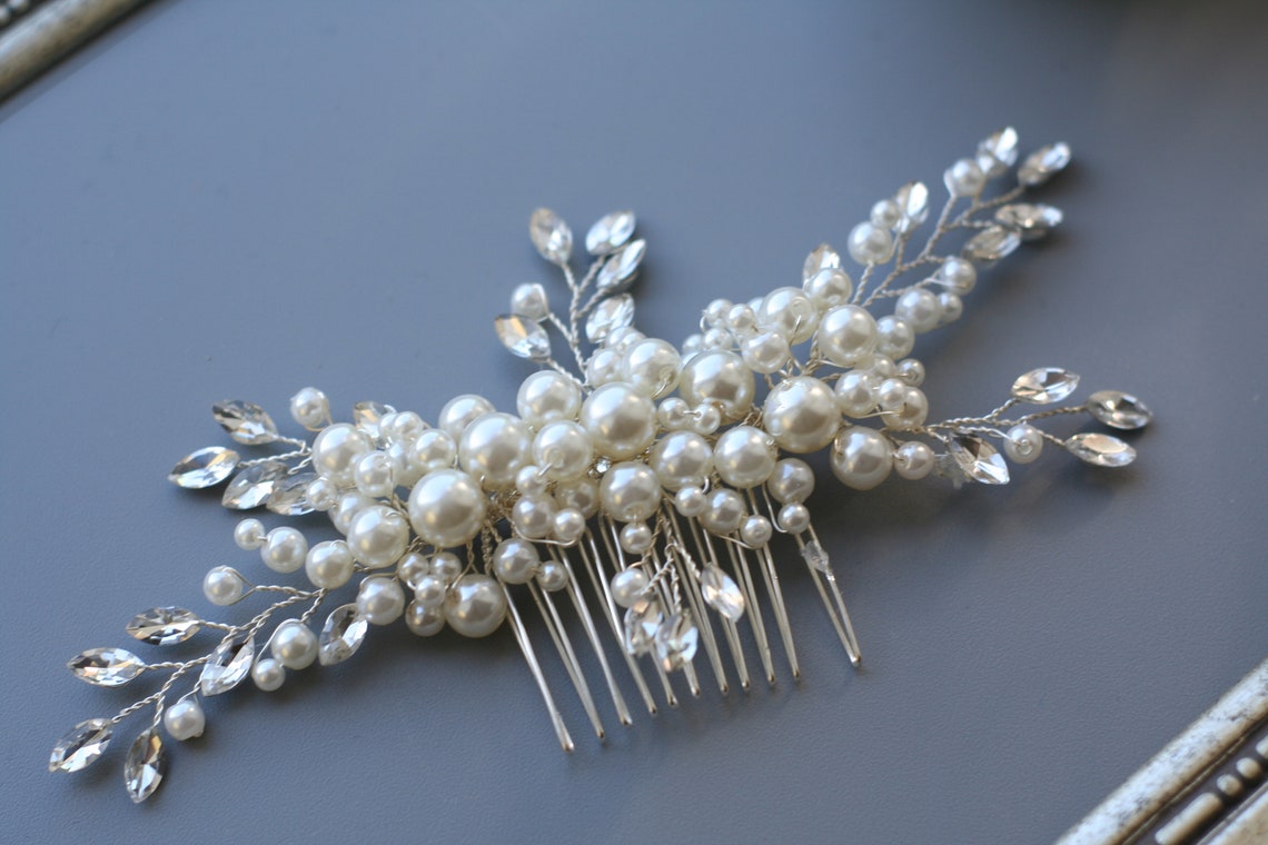 Crystal Pearl Bridal hair comb Pearl Wedding hair comb Pearl | Etsy