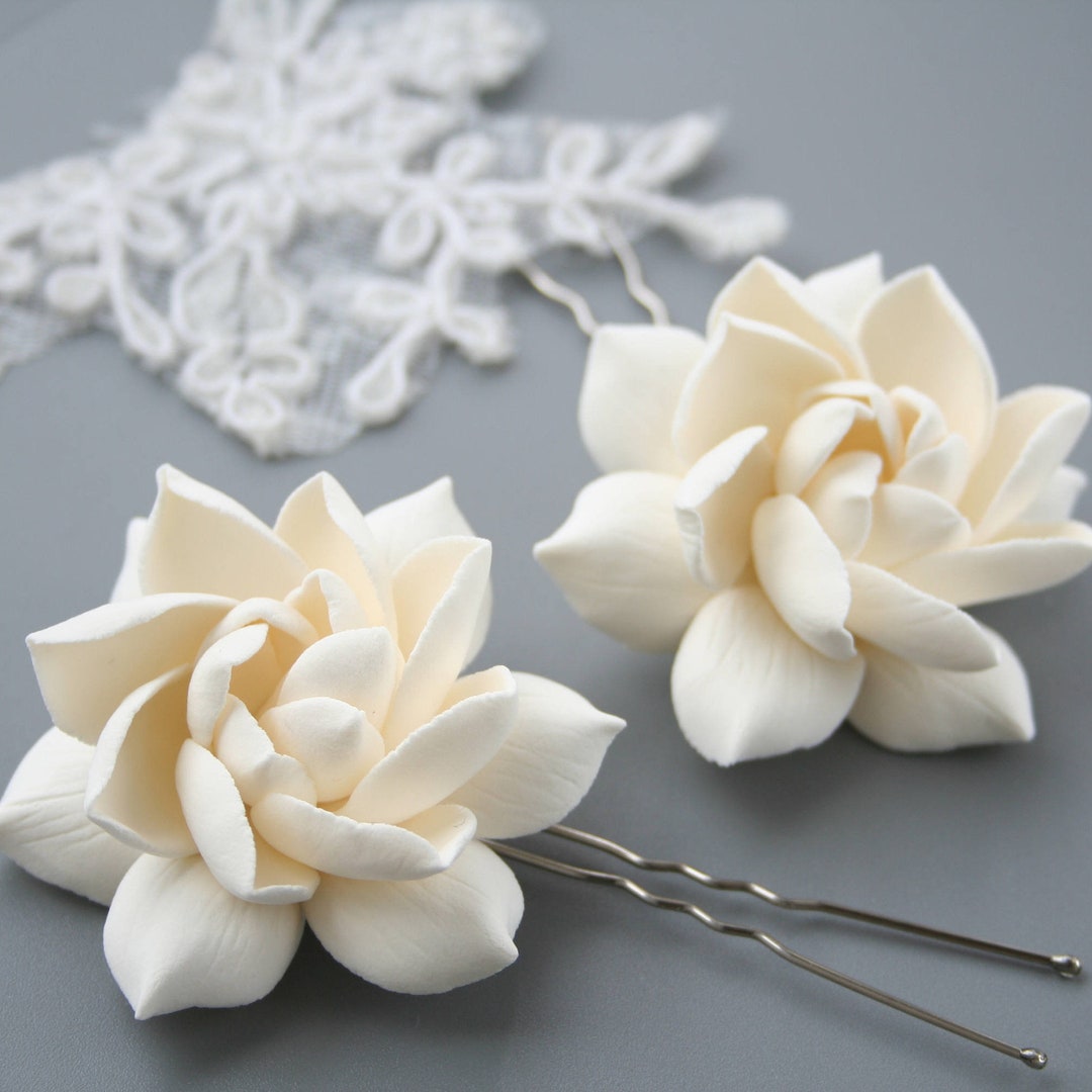 Ivory Peach Flower Hair Pin, Gardenia Hair Pin, Bridal Hair Accessories ...