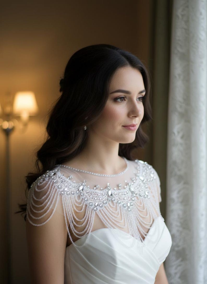 Beaded Rhinestone Bridal Bolero: Lace Wedding Shoulder Necklace - Etsy