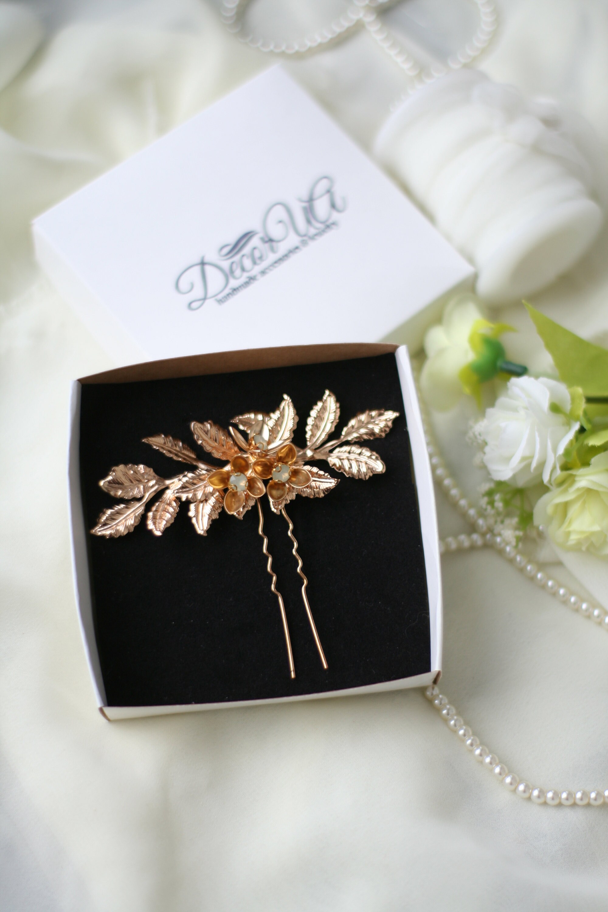 Gold Leaf Flower Hair Pin: Bridal Wedding Accessory - Etsy