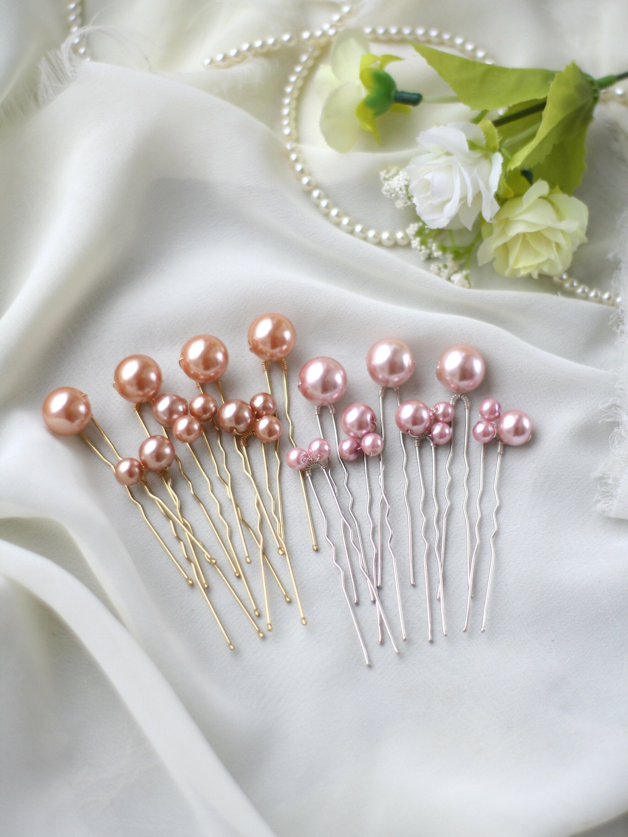 Peach Pearl Hair Pins - Set of 7 - Bridal Wedding Hair Accessories - Etsy