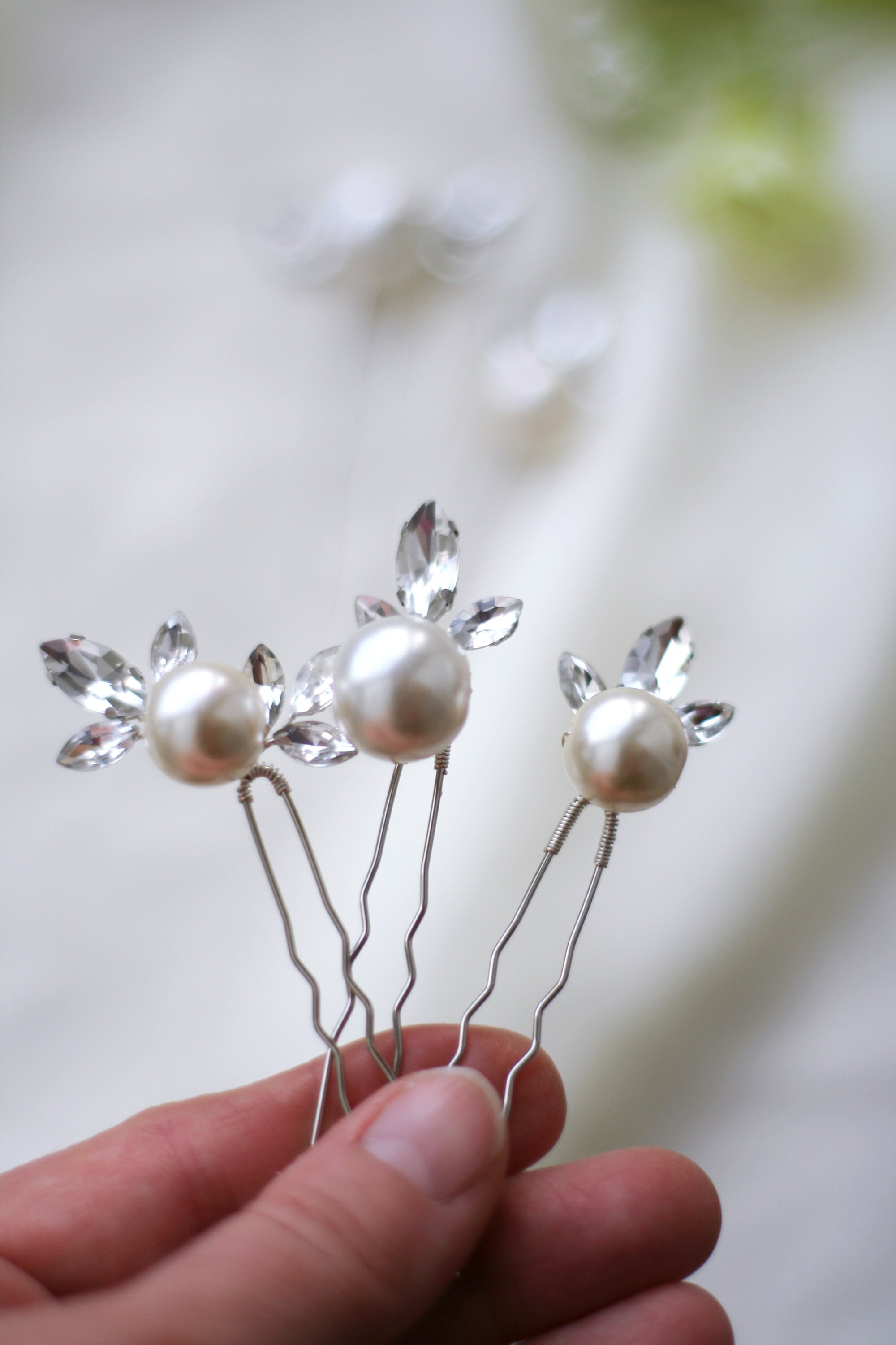 Crystal Pearl Bridal Hair Pins: Wedding Hair Accessories - Set of 3/5 ...