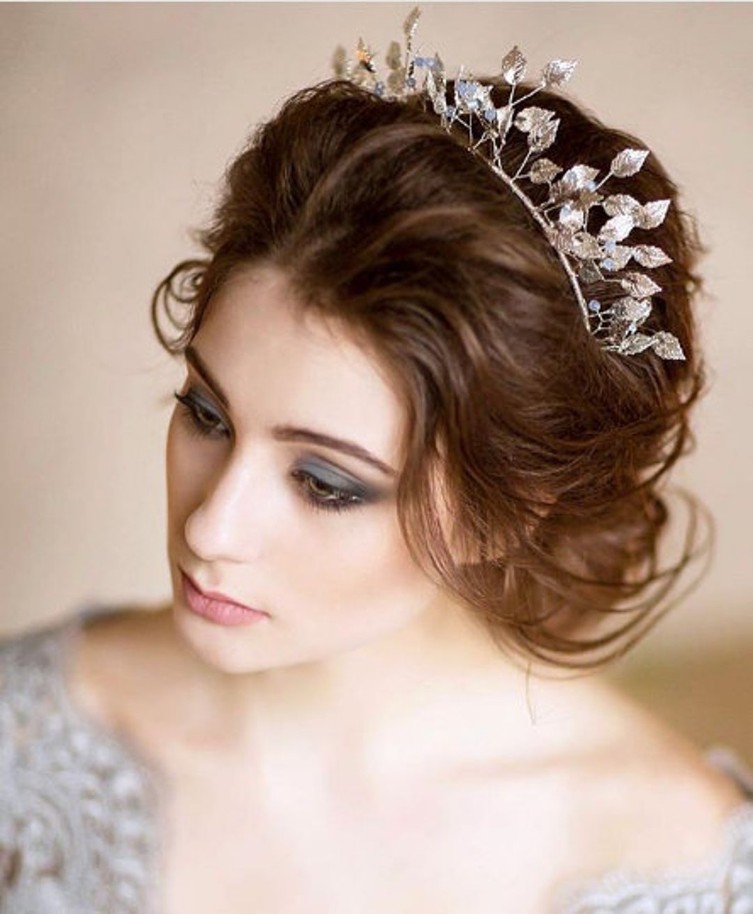 Silver Leaf Crown Tiara Leaf Headpiece Silver Wedding Headpiece Leaf ...