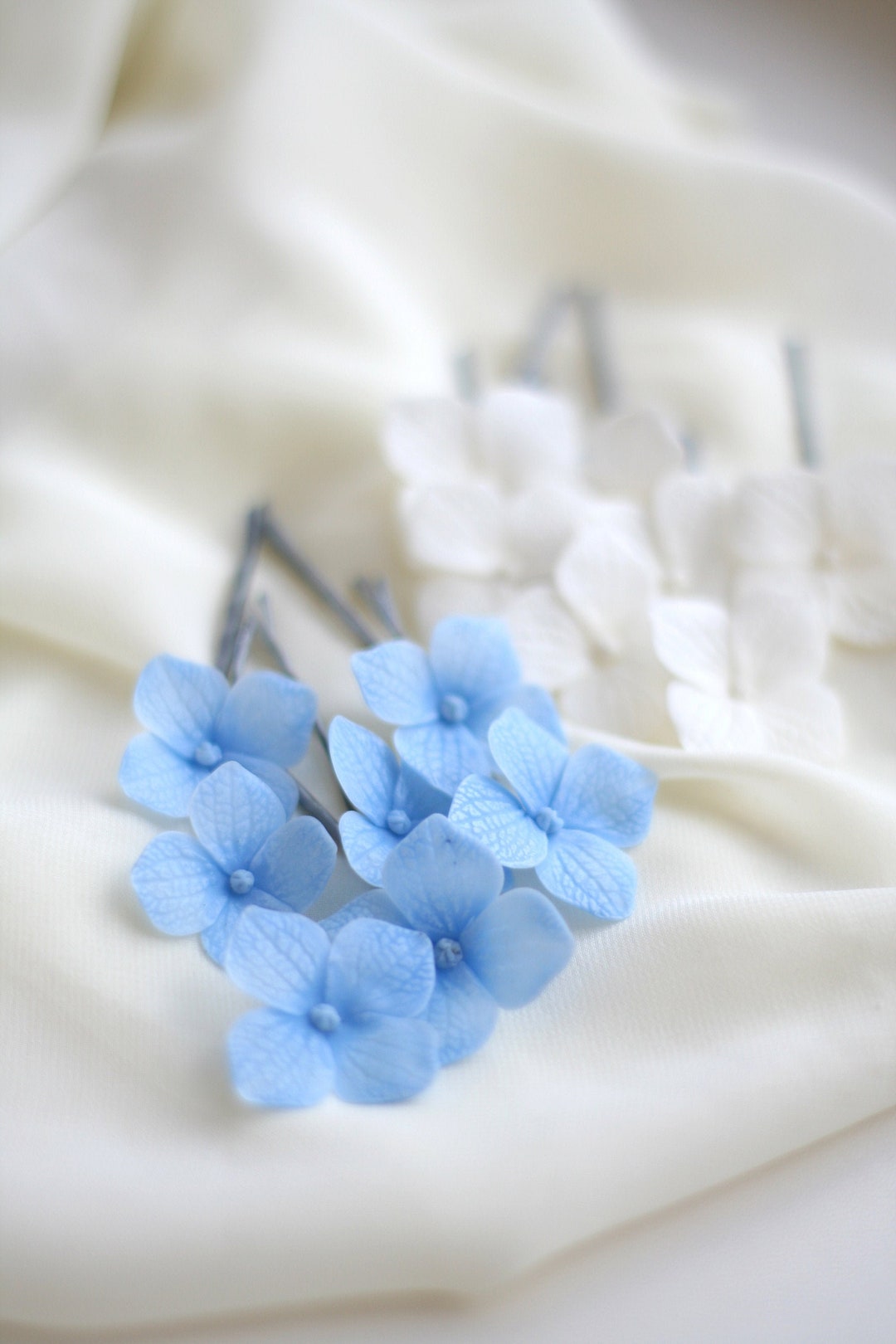 Light Blue Hydrangea Hair Pins, Bridal Flower Hair Pins, Blue Floral ...