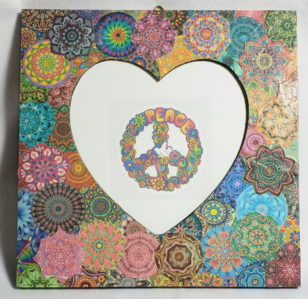 G16 Colorful MANDALA Collage Pattern Wood Heart PHOTO FRAME - Etsy