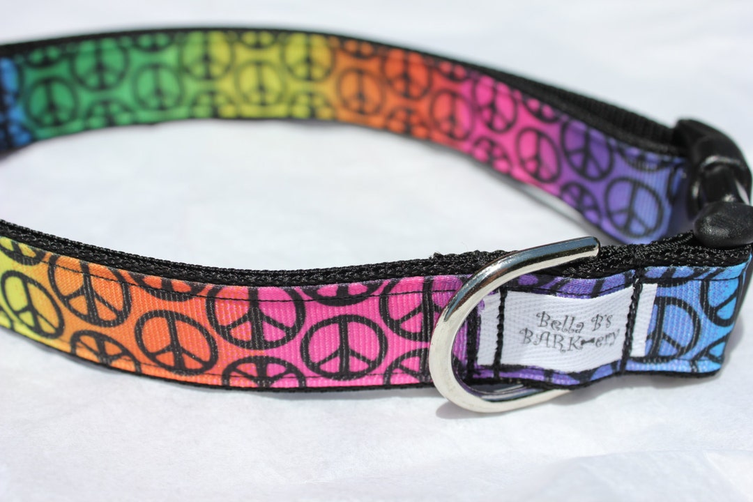 Rainbow Peace Sign Dog Collar, Peace Sign Dog Collar, Rainbow Dog ...