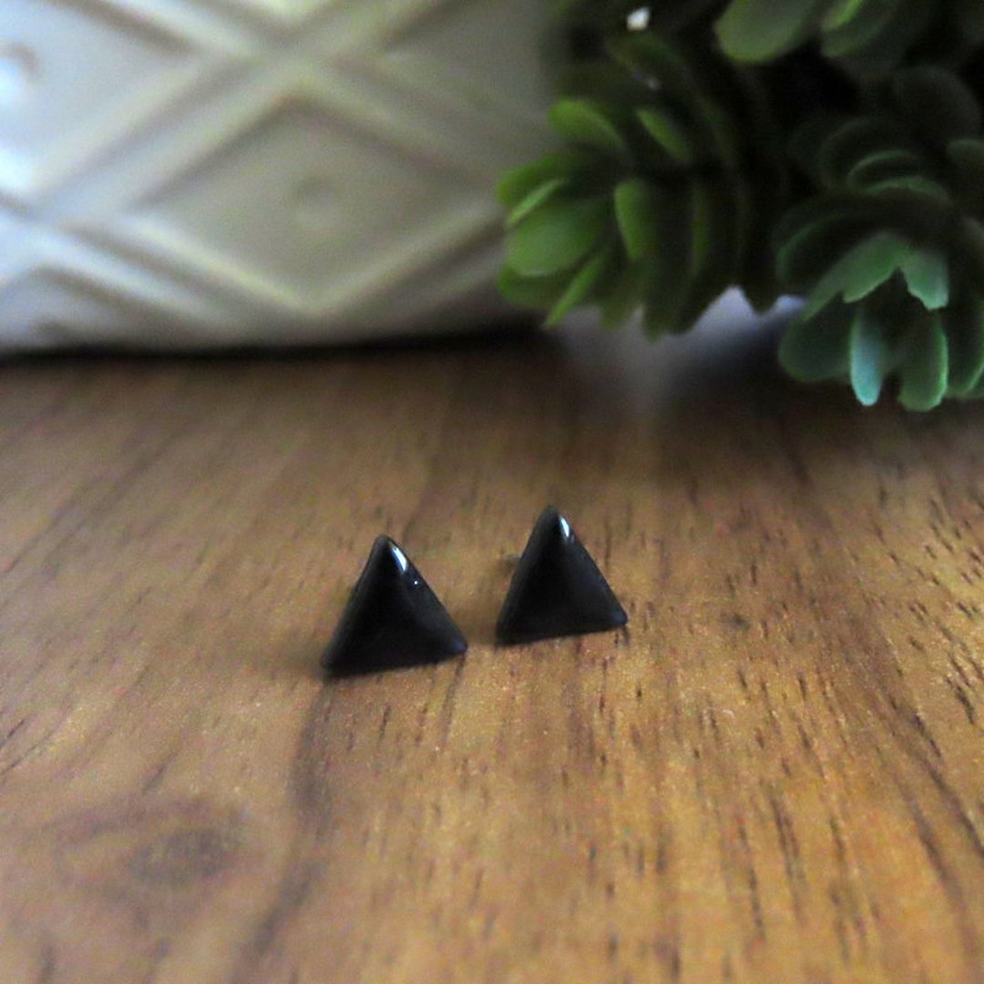 Black Triangle Stud Earrings | Minimalist Earrings | Hypoallergenic ...