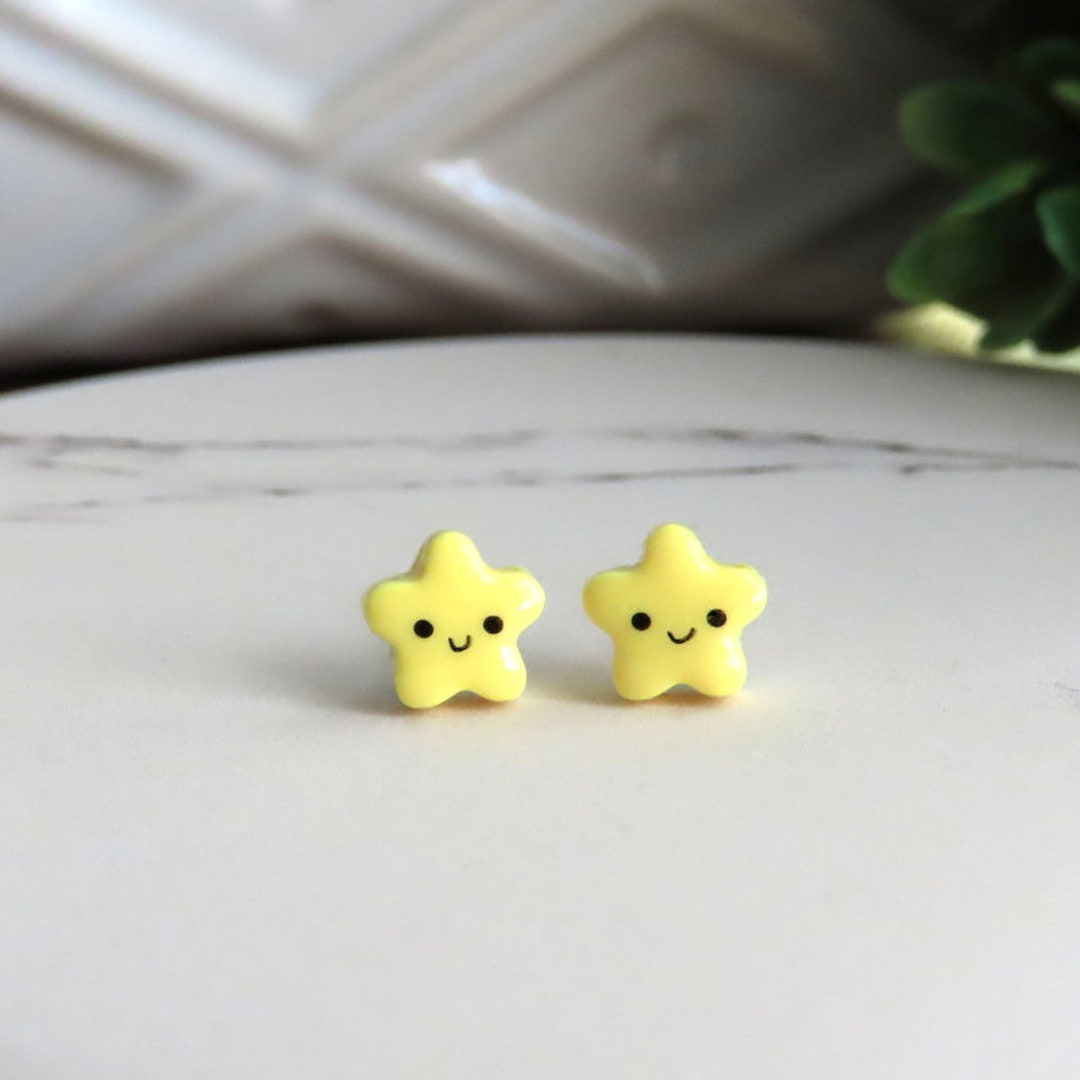 TINY Yellow Star Earrings | Kawaii Star Earrings | Little Star Studs | 6mm Studs | Titanium ...