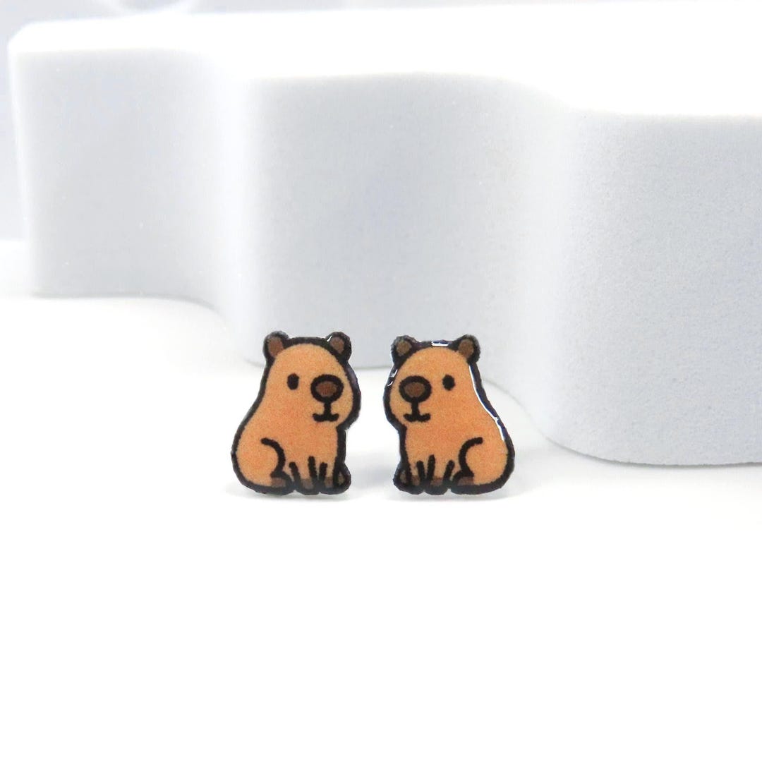 Capybara Earrings • Kawaii Animal Studs • Cute Rodent Jewelry ...