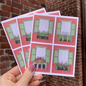 Four Seasons Window Box Flower Cards, Flower Greeting Cards, Botanical ...