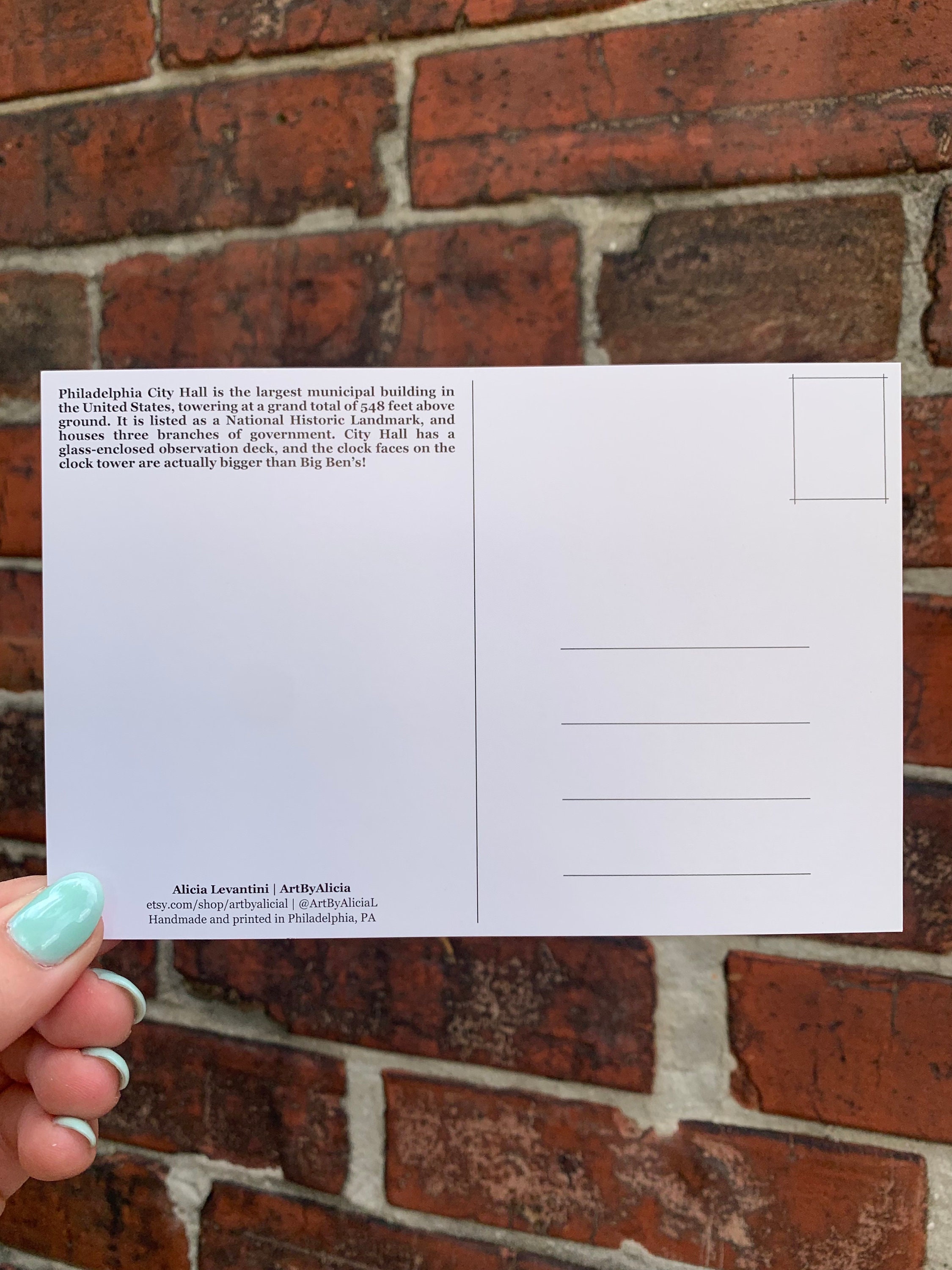 Philadelphia City Hall Postcard, 4x6 Philly Postcard, Philadelphia ...