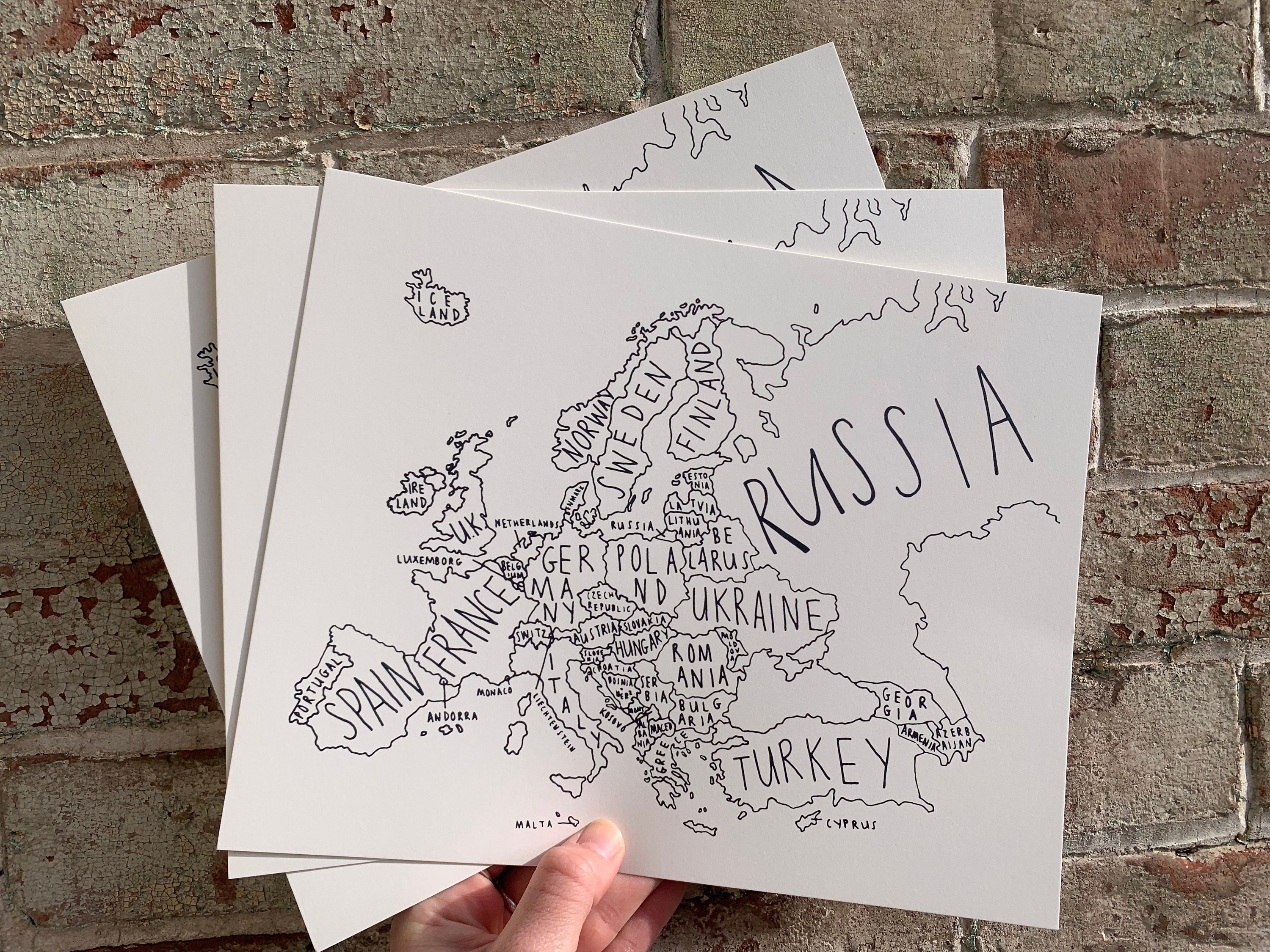 Europe Travel Map Print Handmade Map Print Europe Map - Etsy