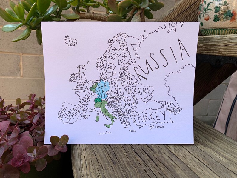 Europe Travel Map Print Handmade Map Print Europe Map | Etsy