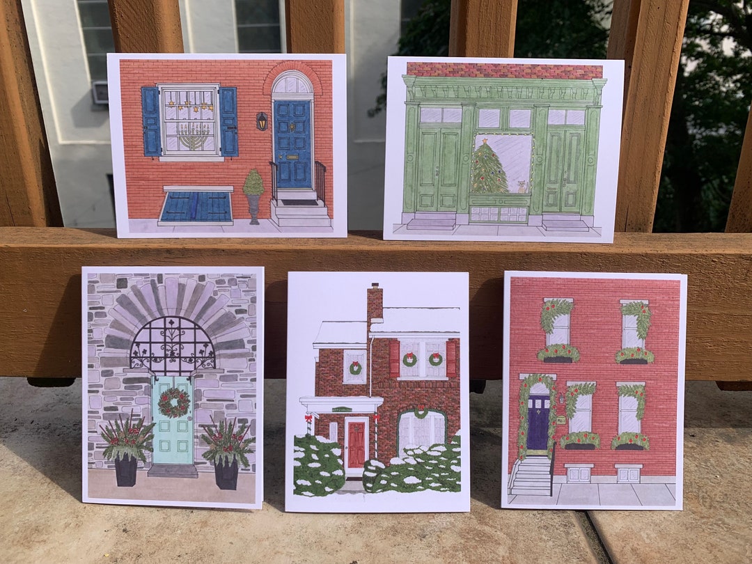 Holiday Stoops of Philly Greeting Card Set, Philadelphia Art, Philly ...