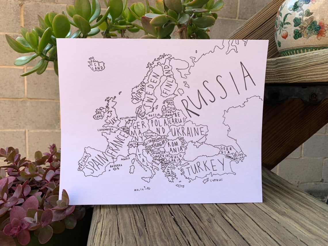 Europe Travel Map Print Handmade Map Print Europe Map | Etsy