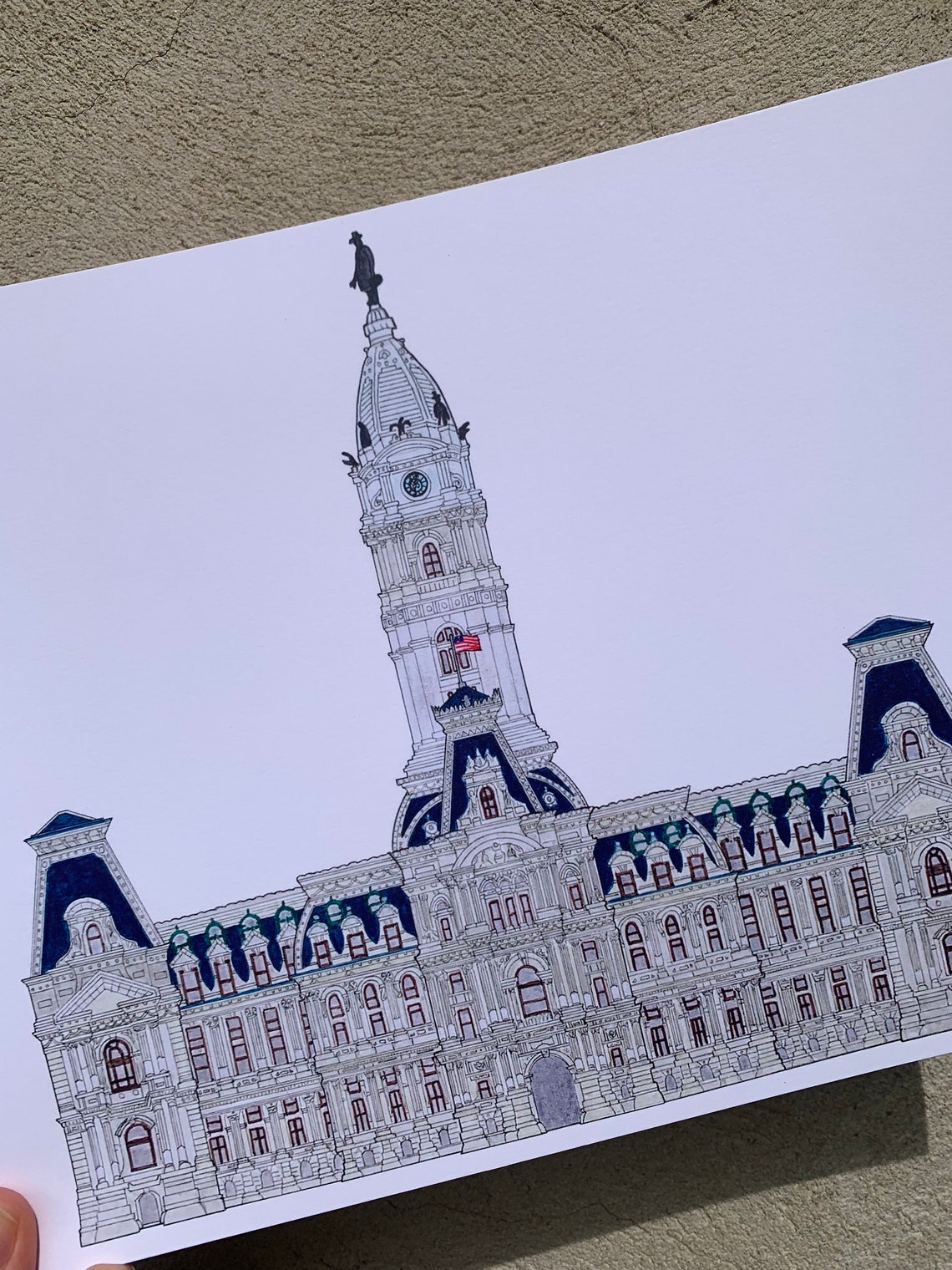 Philadelphia City Hall 8x10 Art Print, Philly City Hall Drawing ...