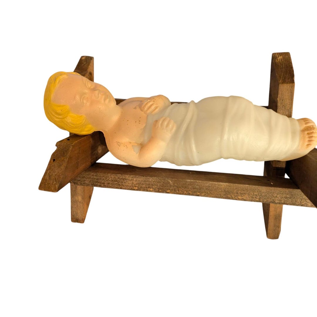 Poloron Blowmold PTN Baby Jesus Nativity Figure Wooden Manger Christmas ...