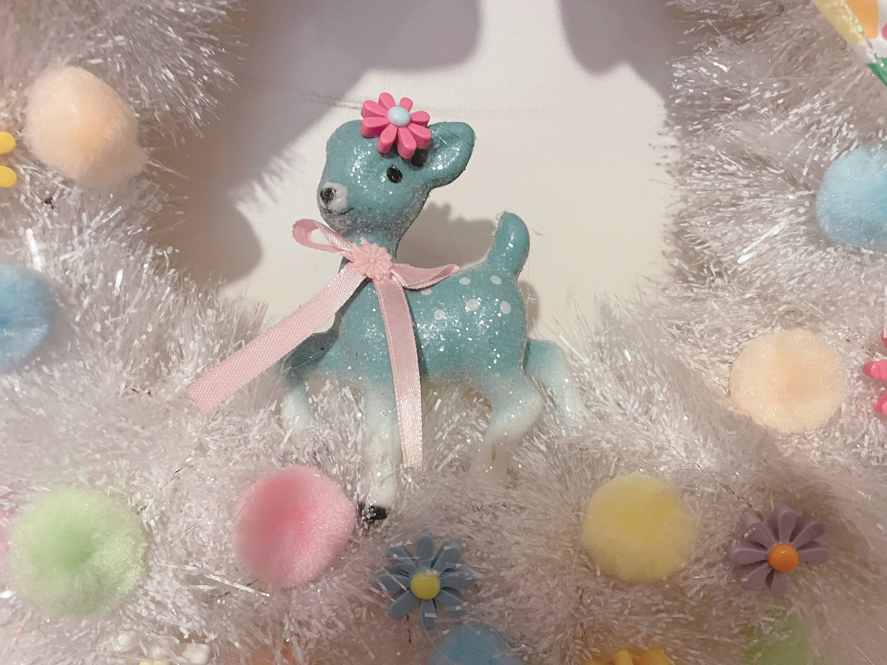 Kitsch Maximalist Easter Kitsch Deer Spring Mini Wreath Retro Inspired ...