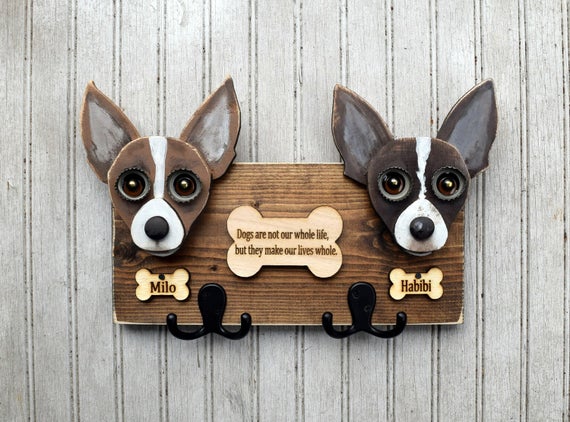 Custom Dog leash holder with 2 dogs. Dogs Leash holder