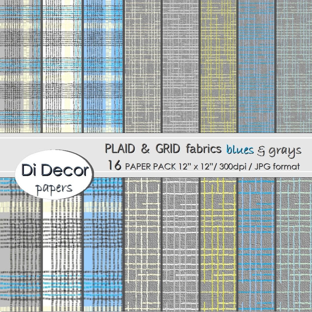Plaid and Grid Fabrics Digital Paper Pack, Scrapbooking Printable Paper ...