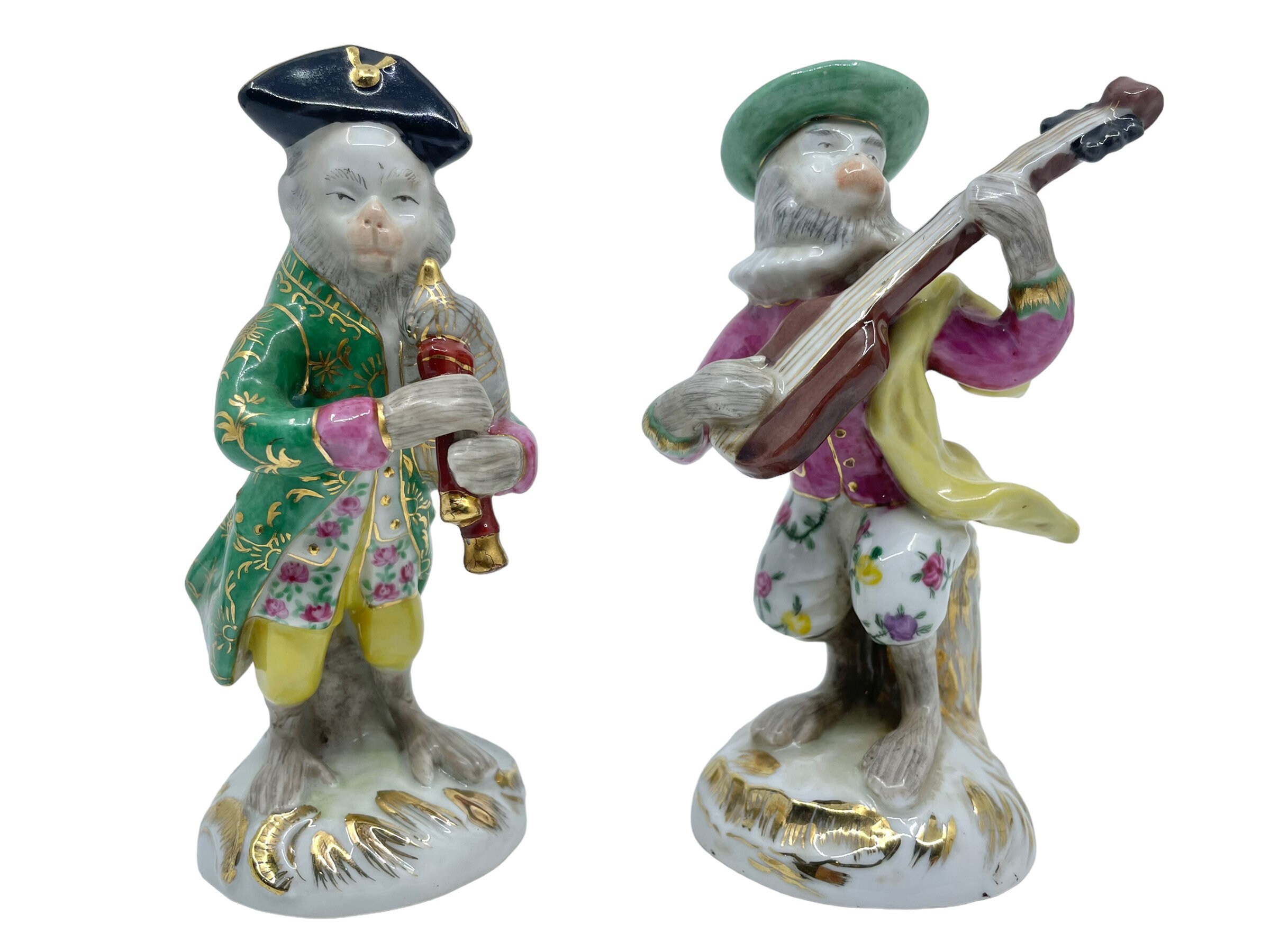 Antique Porcelain Musical Monkey Statues - a Set of Two - Etsy