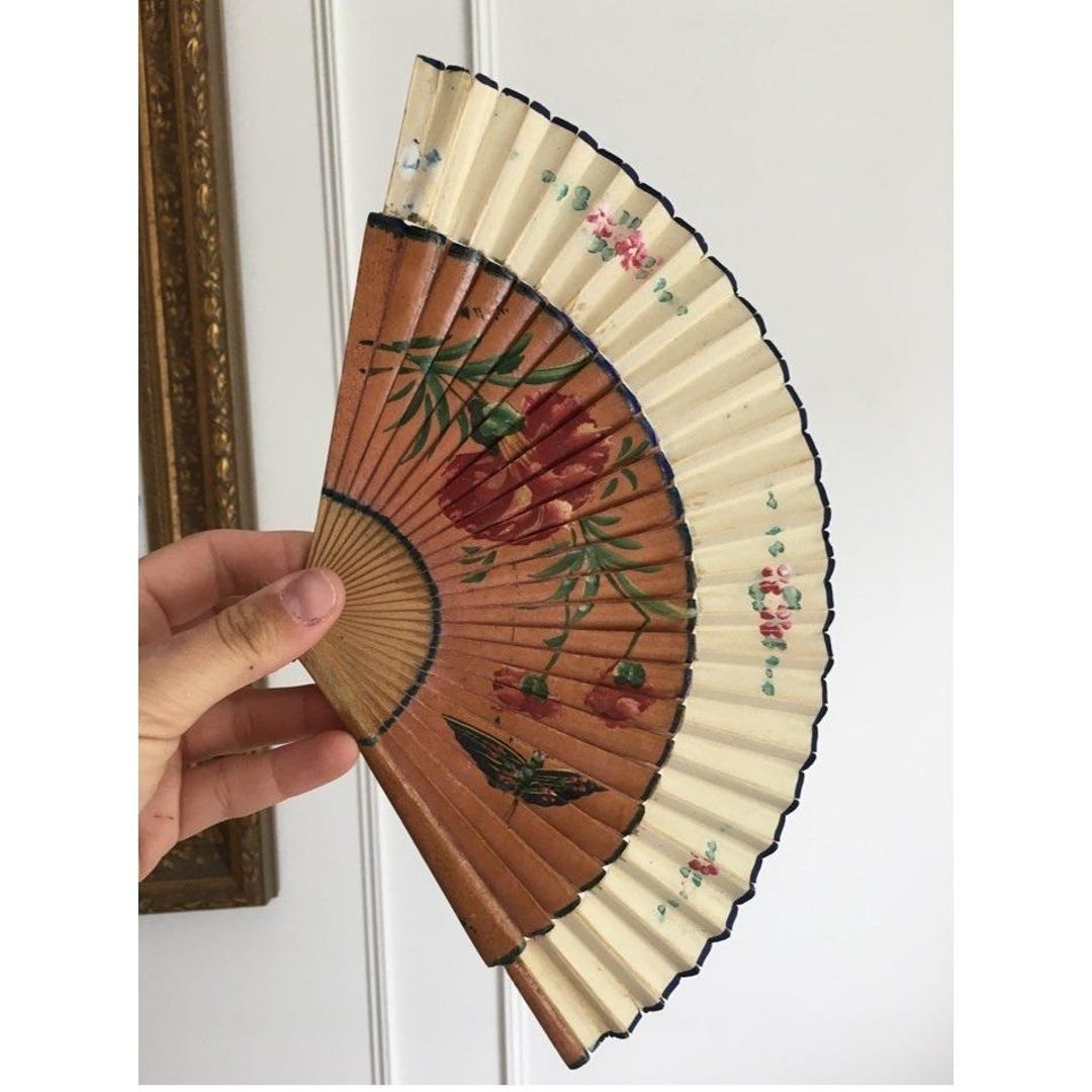 Antique Asian Style Hand Painted Floral Wood Hand Folding Fan - Etsy