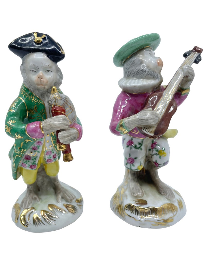 Antique Porcelain Musical Monkey Statues - a Set of Two - Etsy