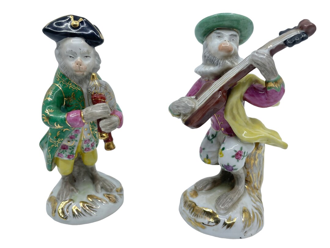 Antique Porcelain Musical Monkey Statues - a Set of Two - Etsy