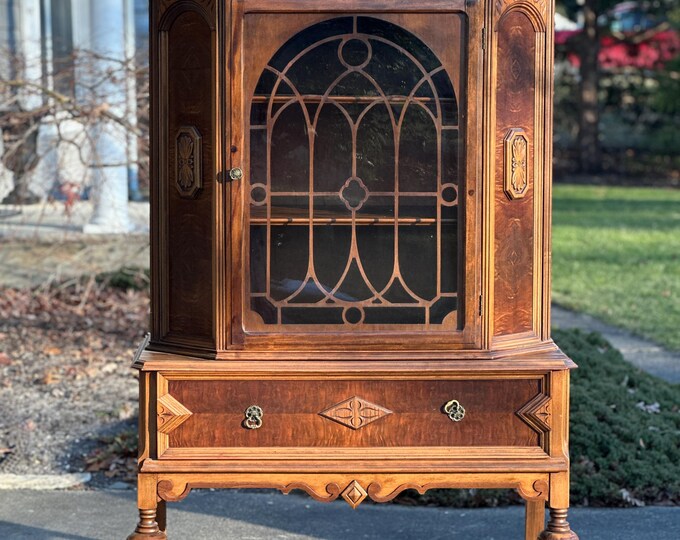 Antique 1900's Jacobean Carved Wood Glass Cabinet China Cabinet China ...