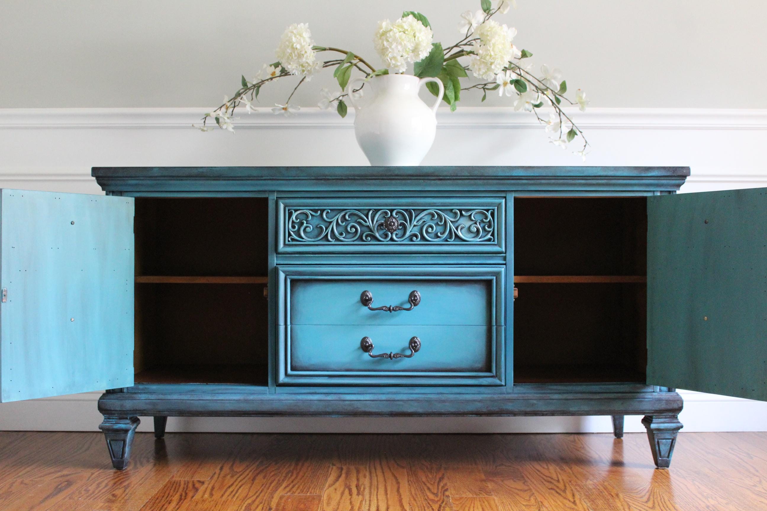 SOLD OUT*** Refinished Vintage Turquoise Blue Buffet: Ornate French ...