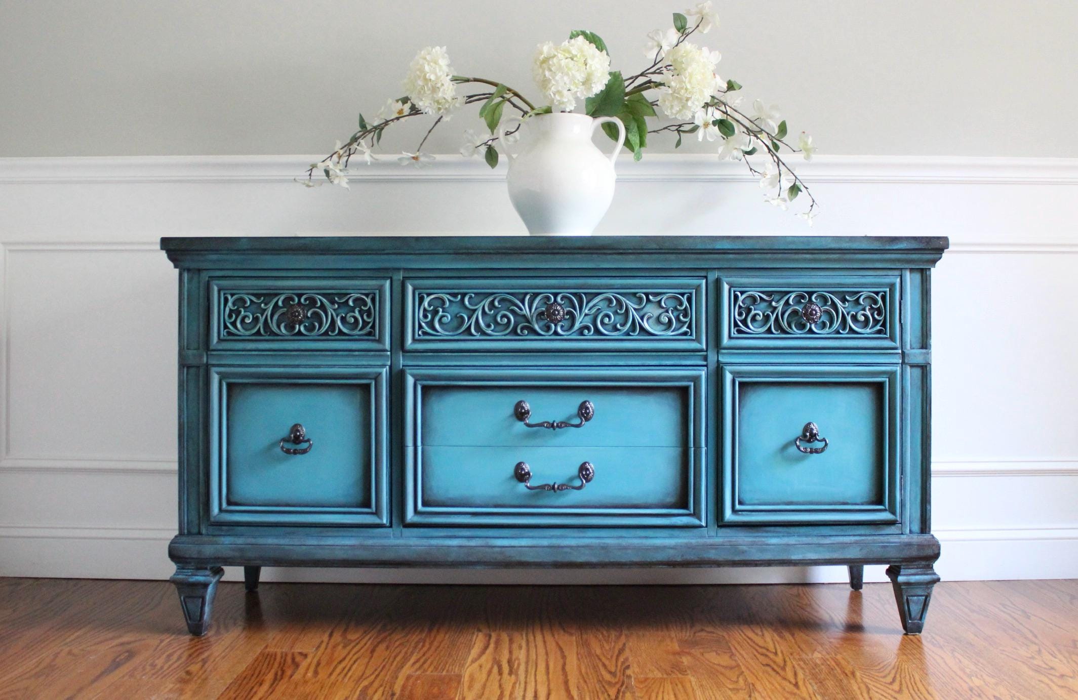 SOLD OUT*** Refinished Vintage Turquoise Blue Buffet: Ornate French ...