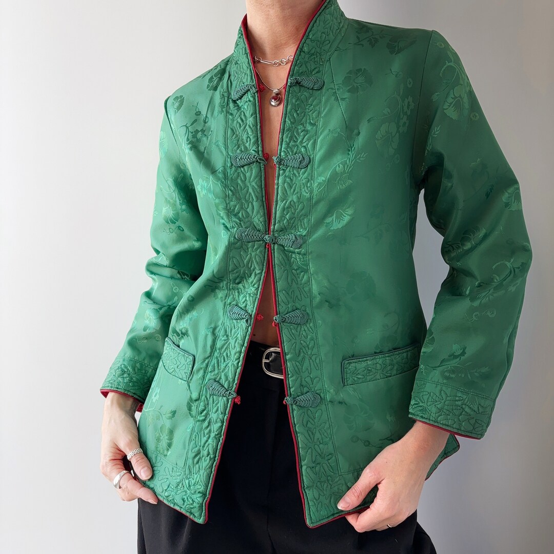 Vintage Satin Mandarin Collar Reversible Cardigan Jacket Zahra Fashions ...