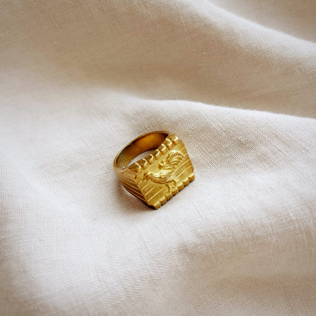 Vintage 18k Gold Plated Rooster Engraved Square Signet Ring - Etsy