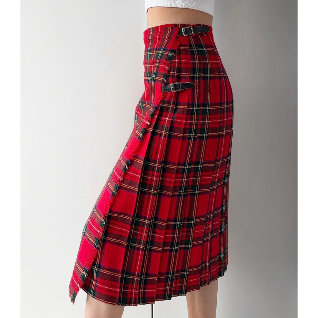 Vintage Tartan Plaid 100 Wool High Waist Pleated Scottish Kilt Moffat