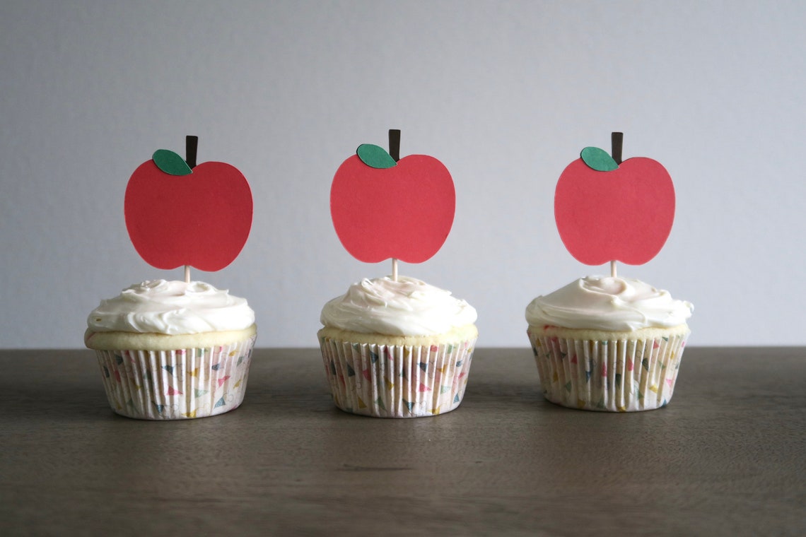 Apple Cupcake Toppers Apple Birthday Apple of Our Eye Theme | Etsy